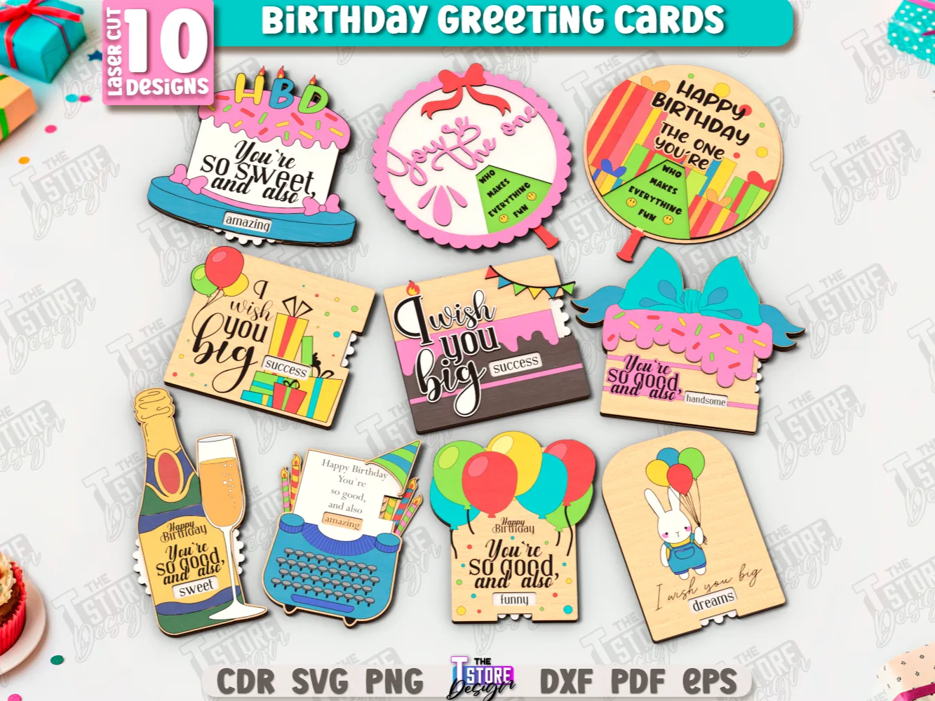 Birthday Greeting Cards Laser Cut Bundle. Handmade Style. Happy ...