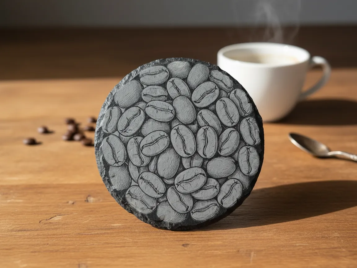 Round Laser Engraved Coffee Bean Stone Coaster | Free Files - Atomm