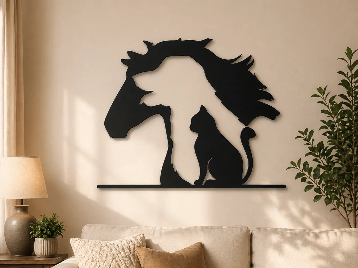 Horse And Cat Wall Art SVG | Animal Friendship Metal Wall Decor | Horse ...