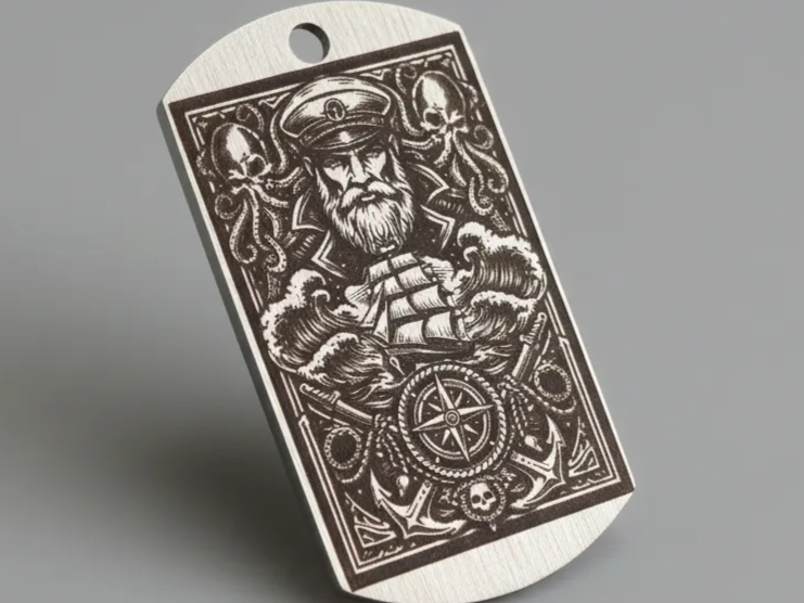 Nautical Themed Laser Engraved Dog Tag with Captain and Ship Design ...