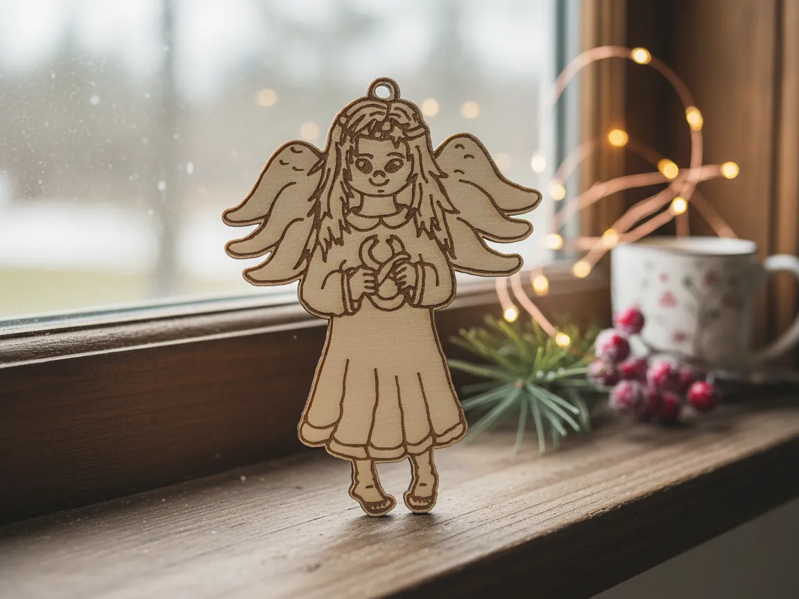 Laser Cut Wooden Angel Ornament with Holiday Design | Free Files - Atomm