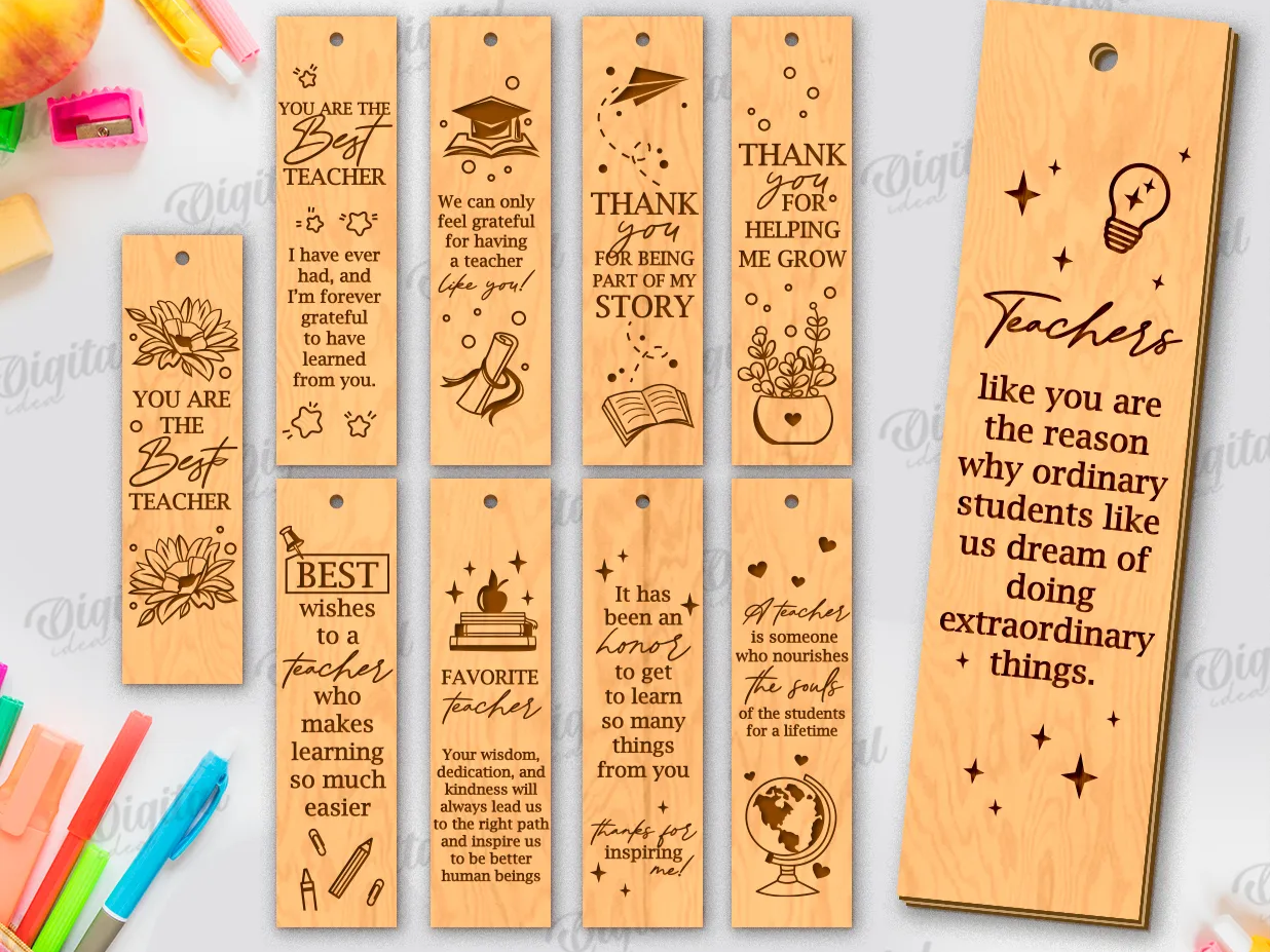 Teacher bookmarks bundle laser cut. Wooden engraved bookmark. Teacher ...