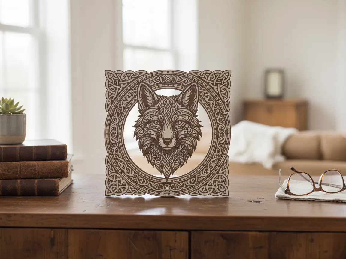 Laser Cut Wooden Wolf Head Decorative Wall Art with Celtic Design ...