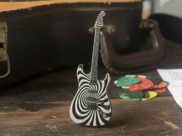 Miniature Electric Guitar Acrylic Ornament with Black and White Spiral ...