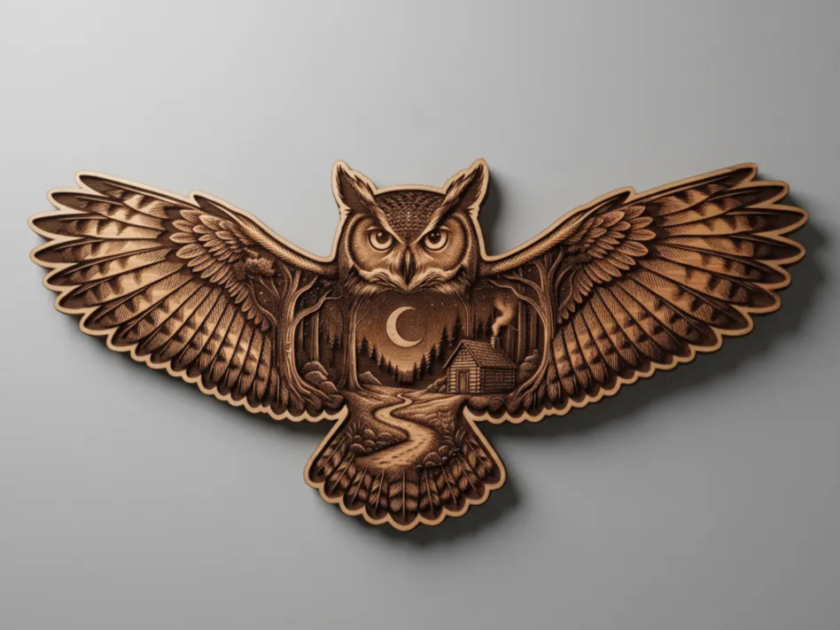 Owl Scenic Cut and Engrave | Free Files - Atomm