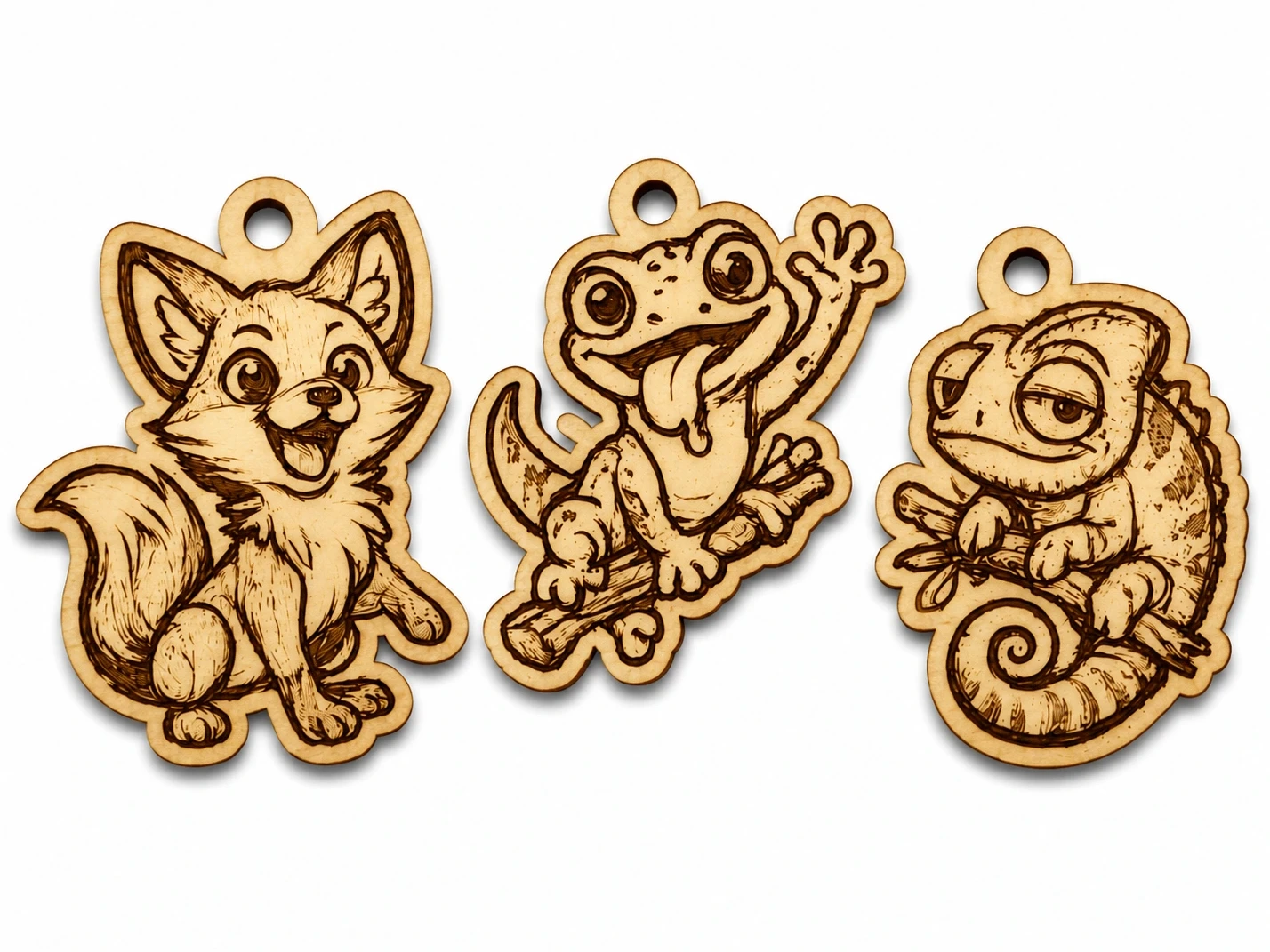 Kawaii Animal Keychain Collection, Engraved Wooden Fox Frog and ...