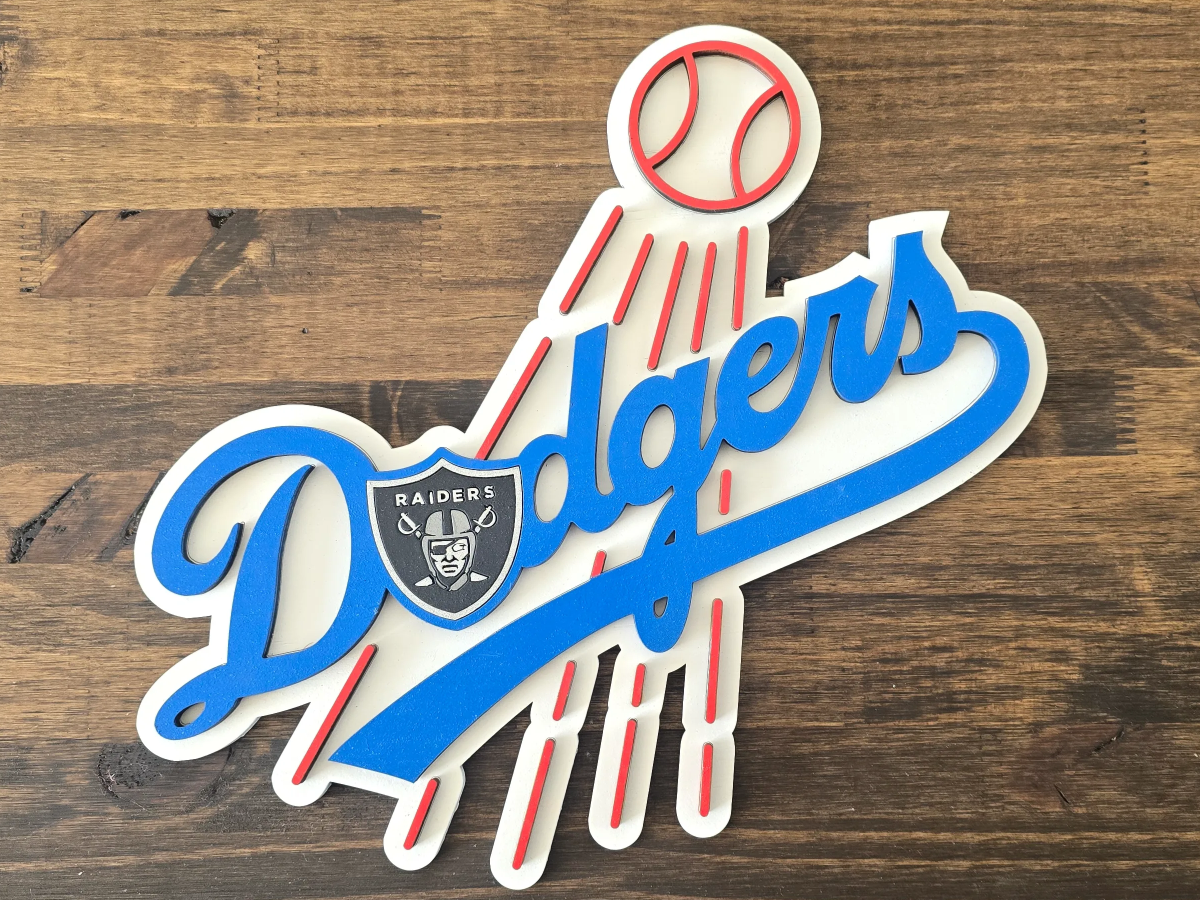 Laser Cut - Dodgers Baseball with Raiders Football Mixed Team Logos ...