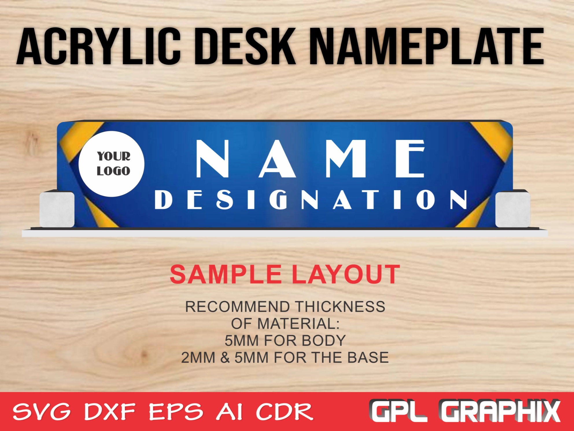 Laser cut and engrave | Acrylic Desk Nameplate | Table Sign | SVG, DXF ...