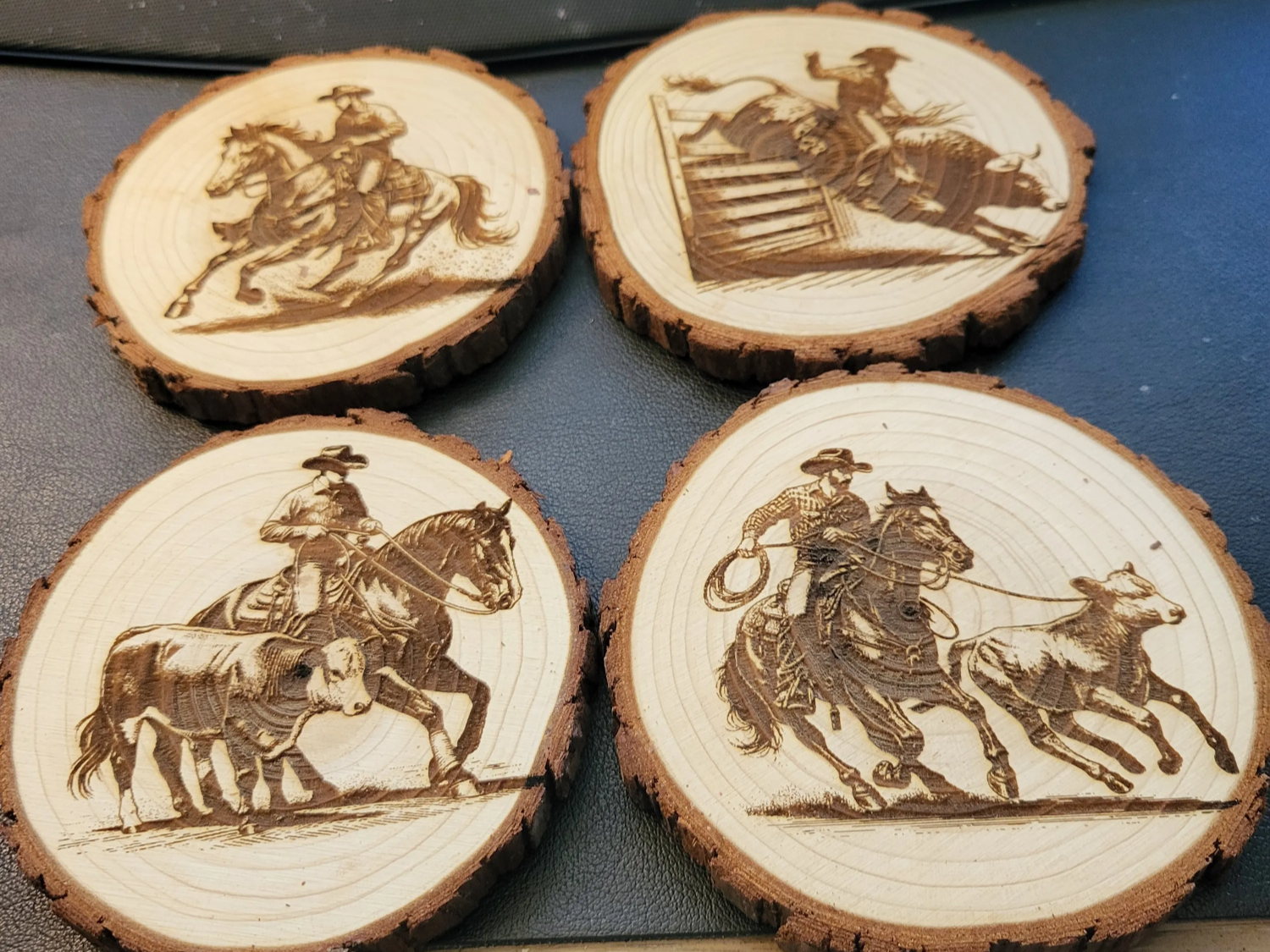 Engraved wooden coasters featuring cowboy and rodeo scenes | Free Files ...