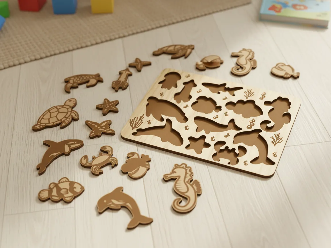Kids Puzzles Sea Animals Lasercut | Wooden Montessor | Ready to Use ...