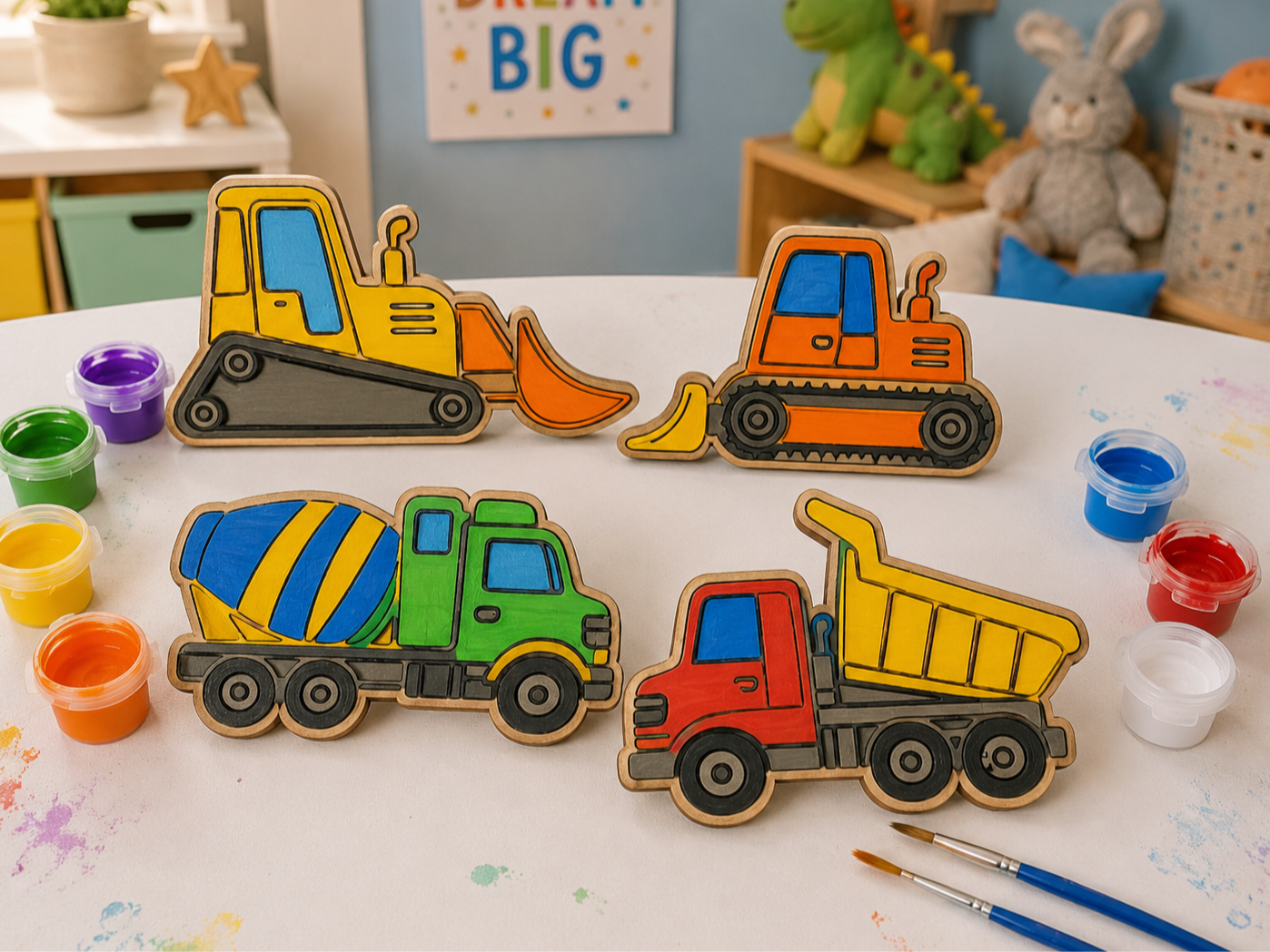 Wooden Construction Vehicle Paintable Figures for Kids | Free Files - Atomm