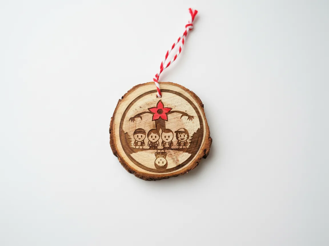 Laser engraved stranger things image wooden pine rings tree decoration ...