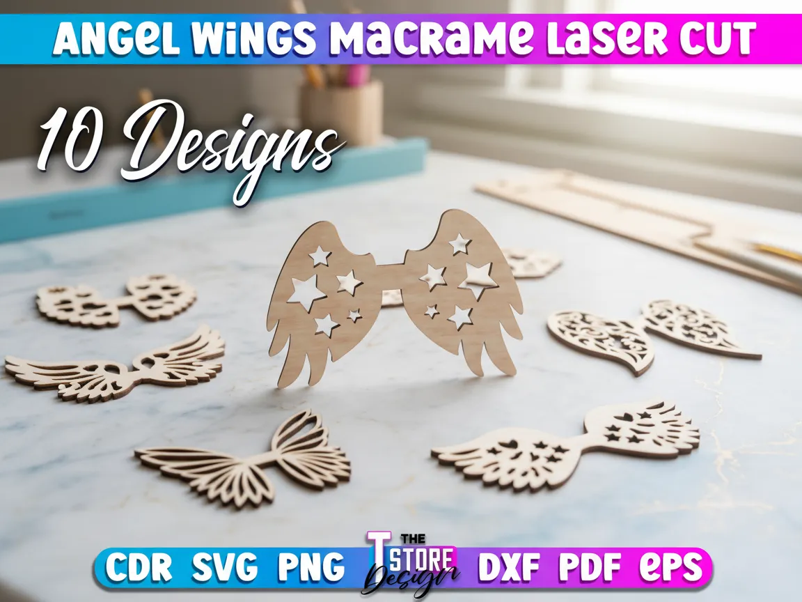 Angel Wings Macrame Laser CUt Bundle. Wooden Angel Wings. Wings Shapes ...