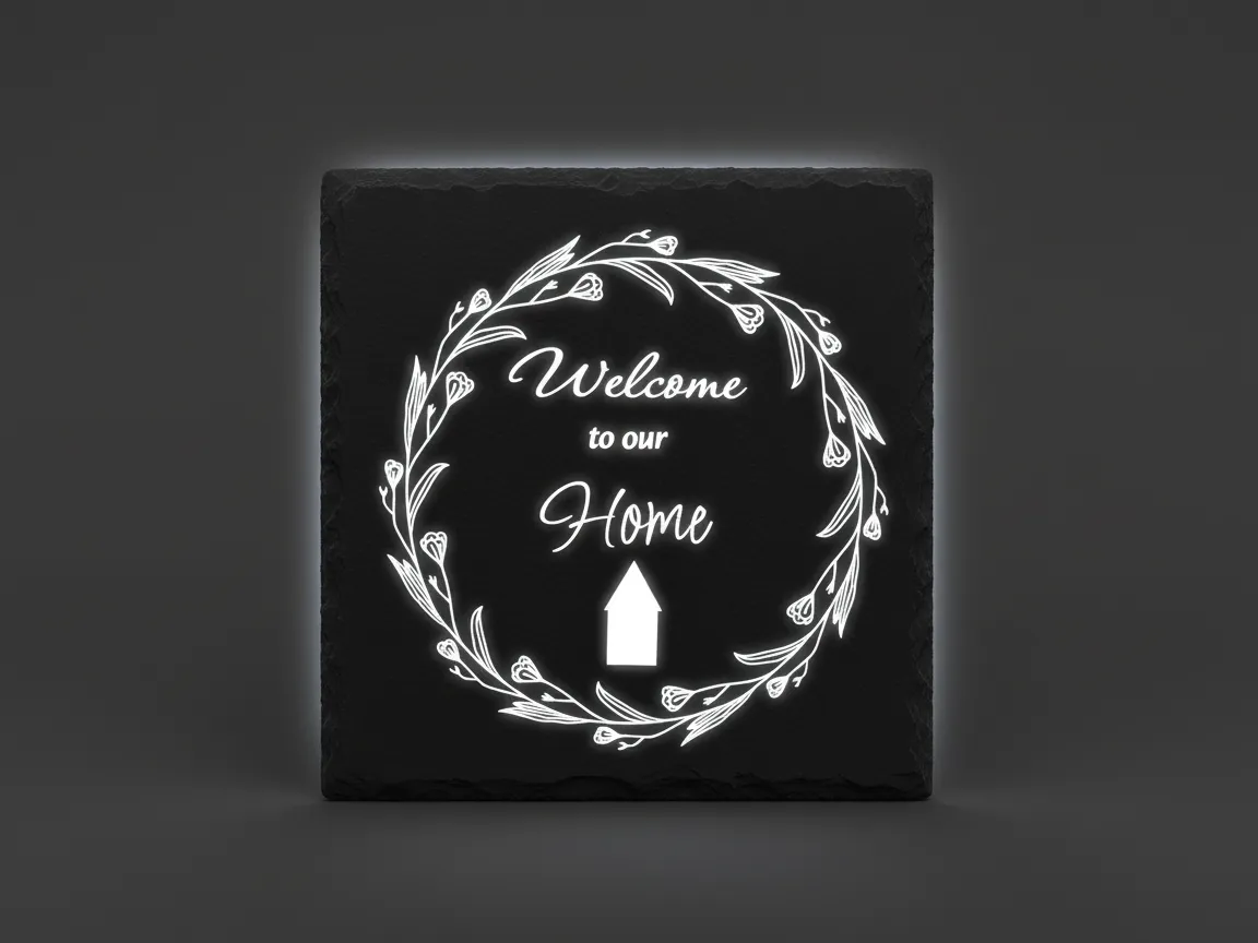 Laser Engraved Welcome to Our Home Slate Sign with Floral Wreath | Free ...