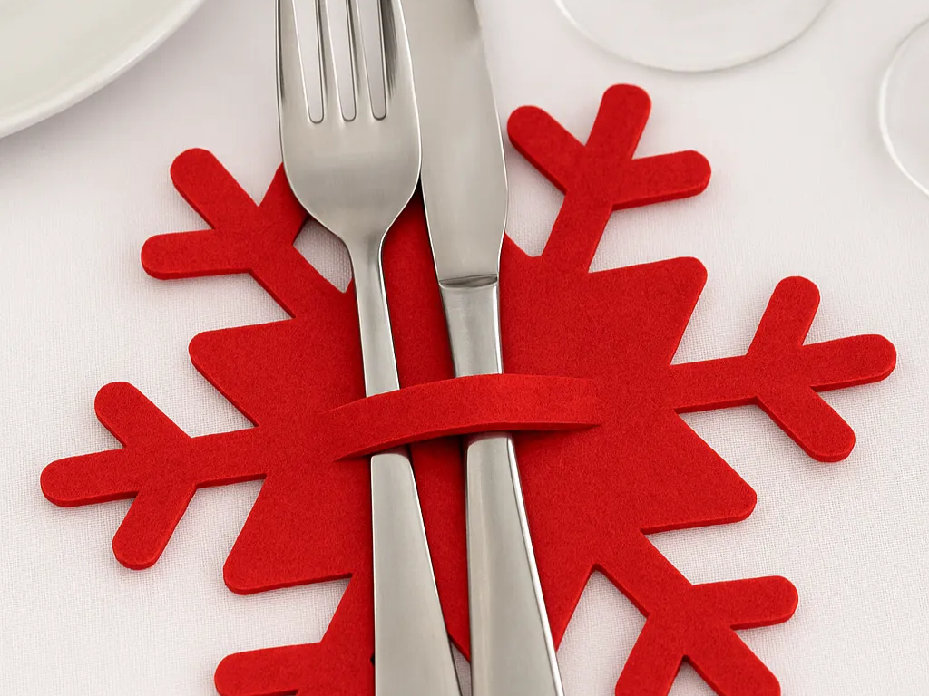Red Felt Snowflake Cutlery Holder for Holiday Table Setting ...