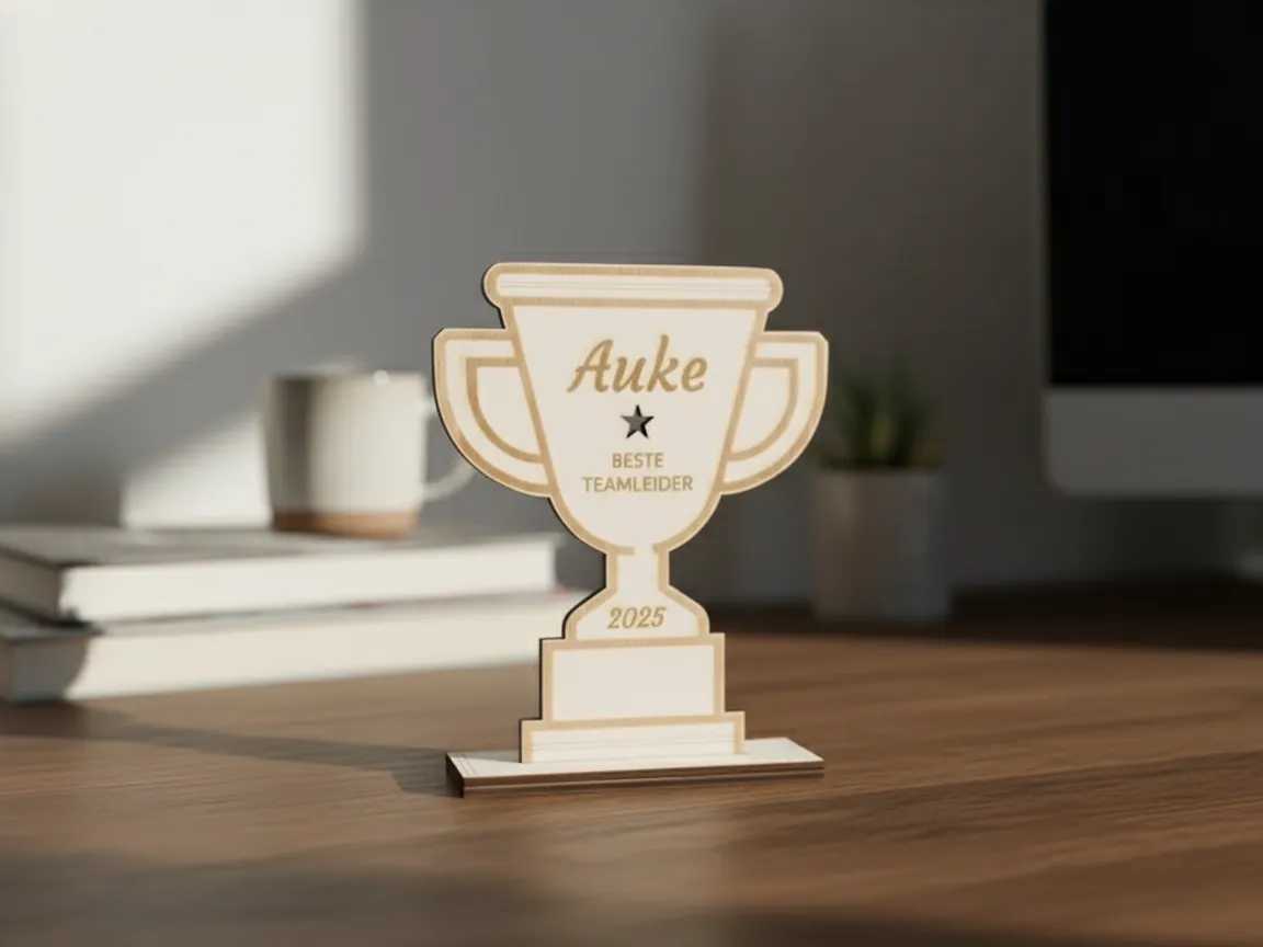 Laser Cut Wooden Trophy Desk Award Best Teamplayer 2025 personalized ...