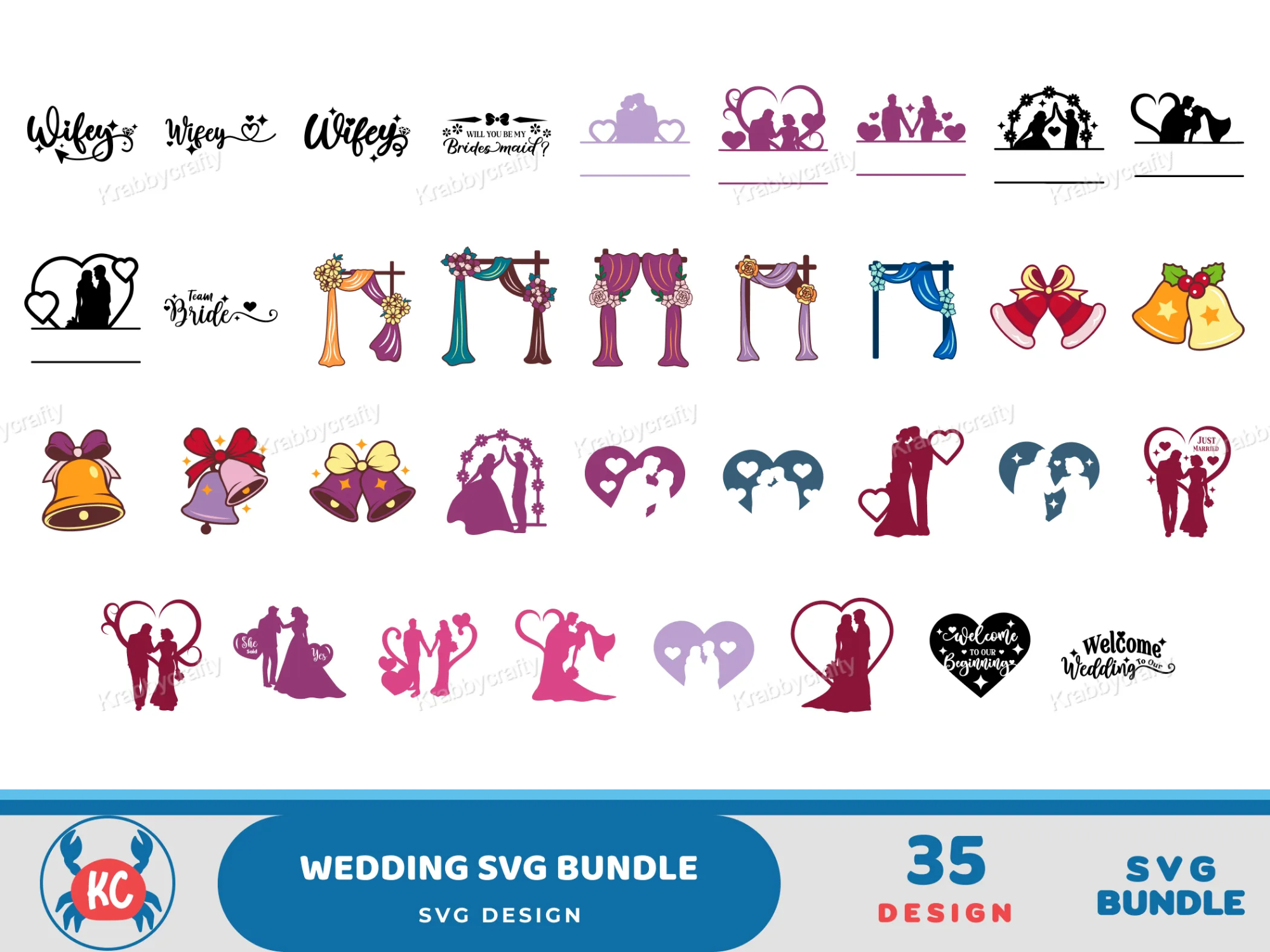 Wedding SVG Bundle: 35 Romantic Designs for Bride and Groom | Free ...