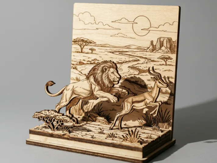 belle illusion 3D de gravure et découpe laser représentant une scène de ...