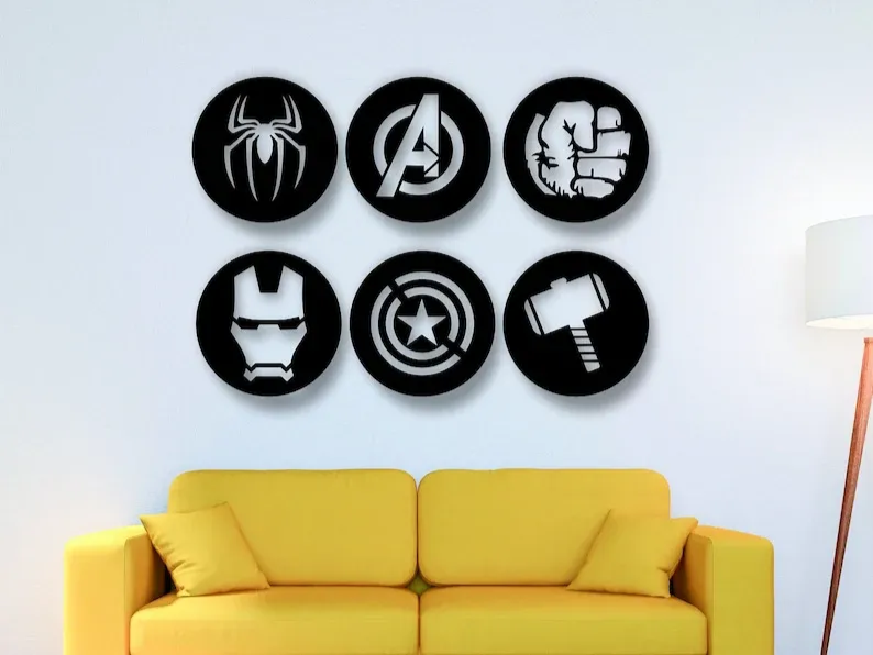 Superhero Logo Wall Art SVG – 6 Panel Comic Style Decor – Laser Cut ...