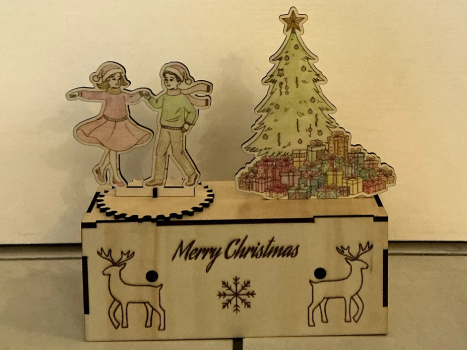 Laser Cut Wooden Merry Christmas Gear Box with Dancing Kids and Tree ...