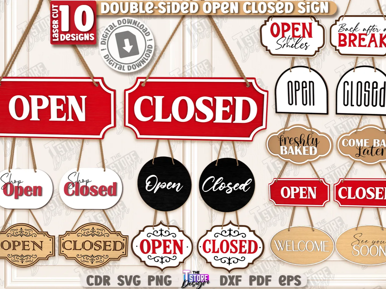 Double-Sided Open Closed Hanging Door Signs Laser Cut Bundle. Hanging ...
