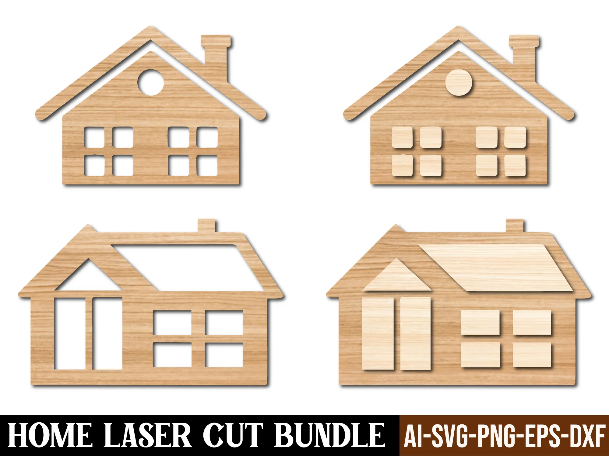 Home Laser Cut Wooden House Shapes Bundle AI SVG PNG EPS DXF | Ready to ...