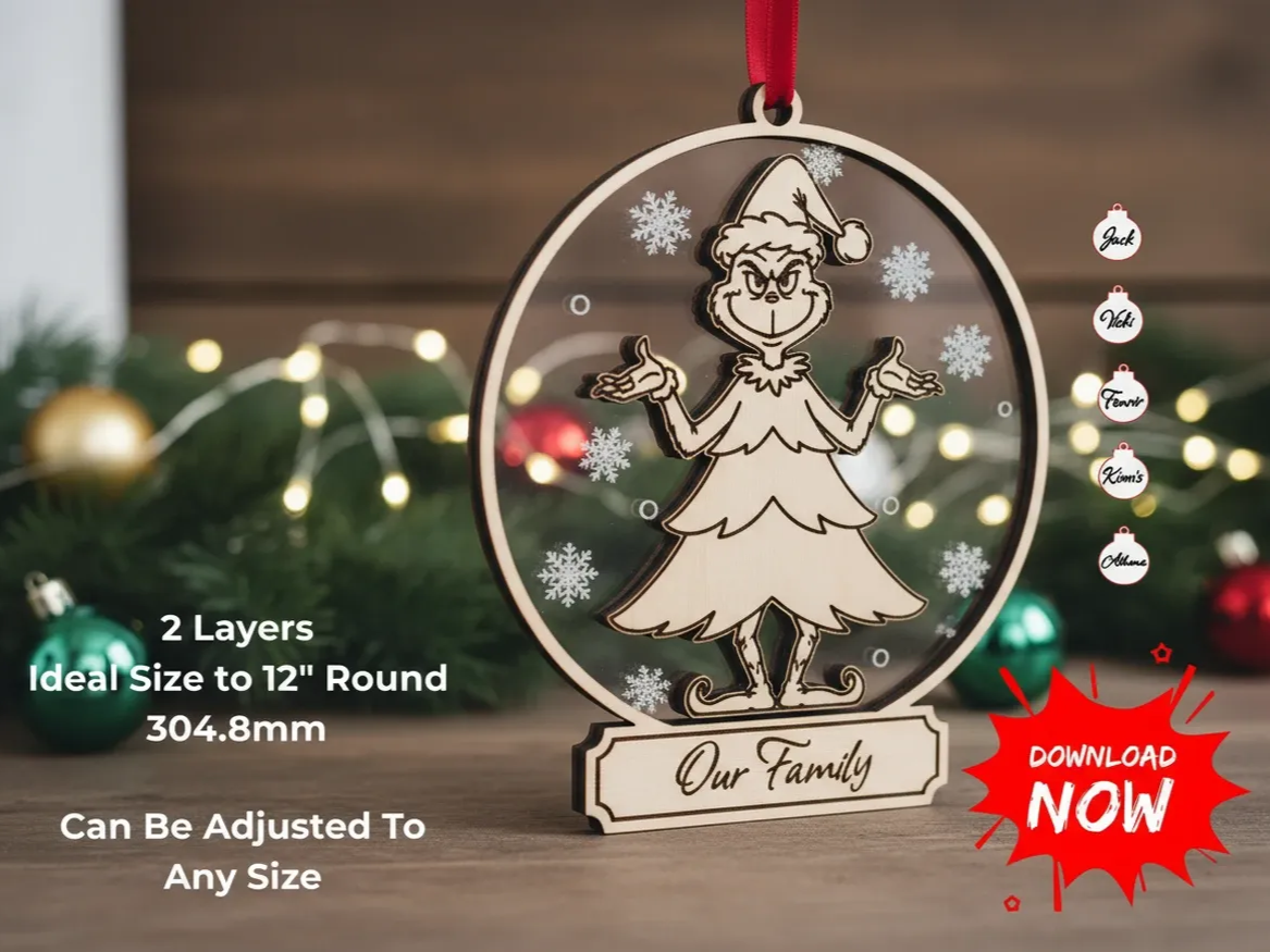 Laser Cut Grinch Family Christmas Ornament with Customizable Names ...