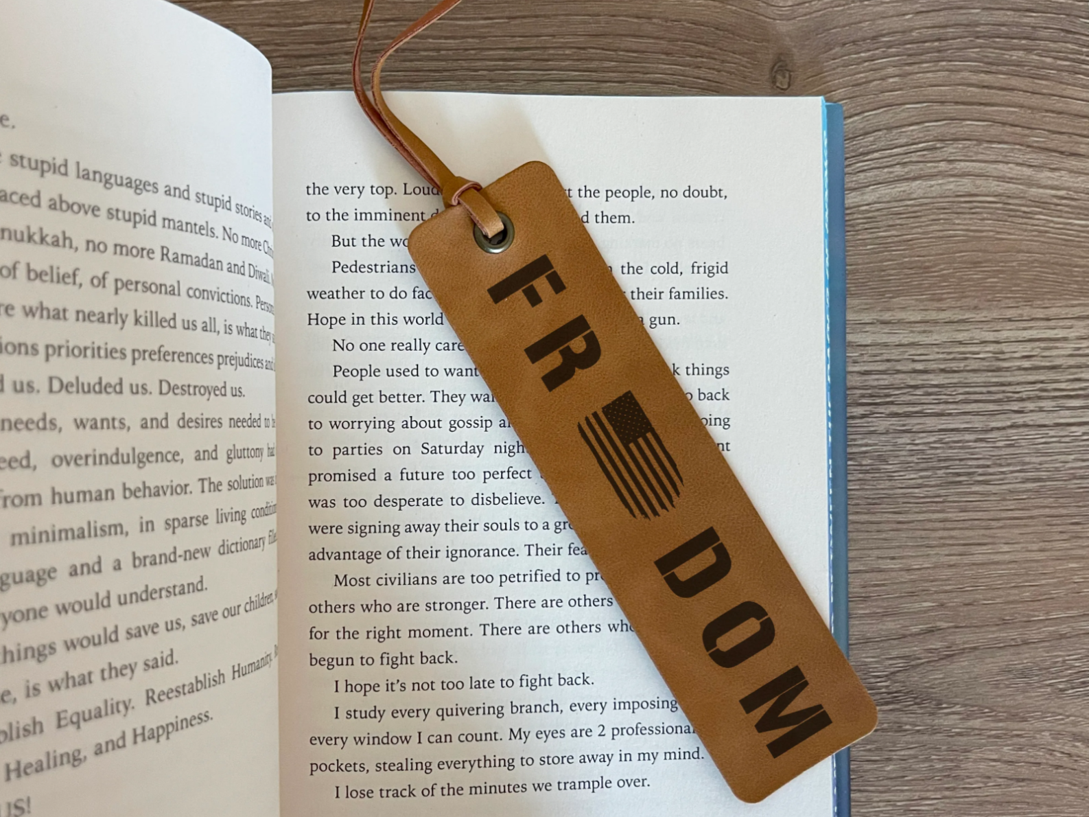 Leather Bookmark with Laser Engraved Freedom Text and Flag Design ...