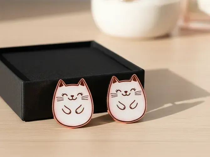 Cute Laser Cut Wooden Cat Earrings with Smiling Face Design | Ready to ...
