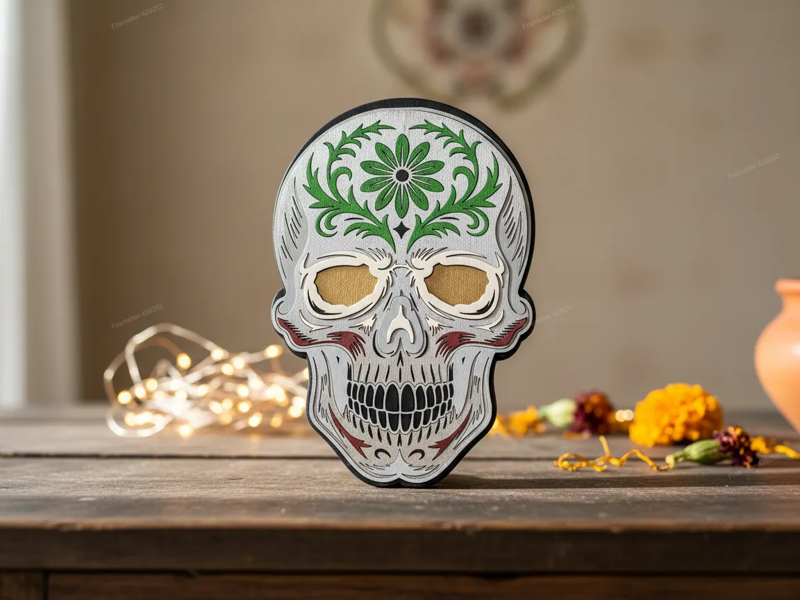 Dekorativní dřevěná lebka ve stylu Día de los Muertos | Free Files - Atomm