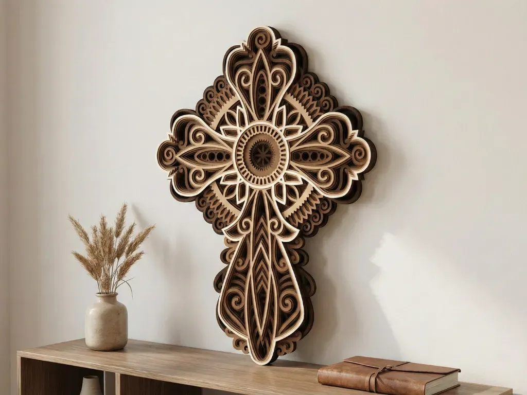 Laser Cut Multilayer Cross 2 Wall Art – 7 Layered Cross Design | 3D ...
