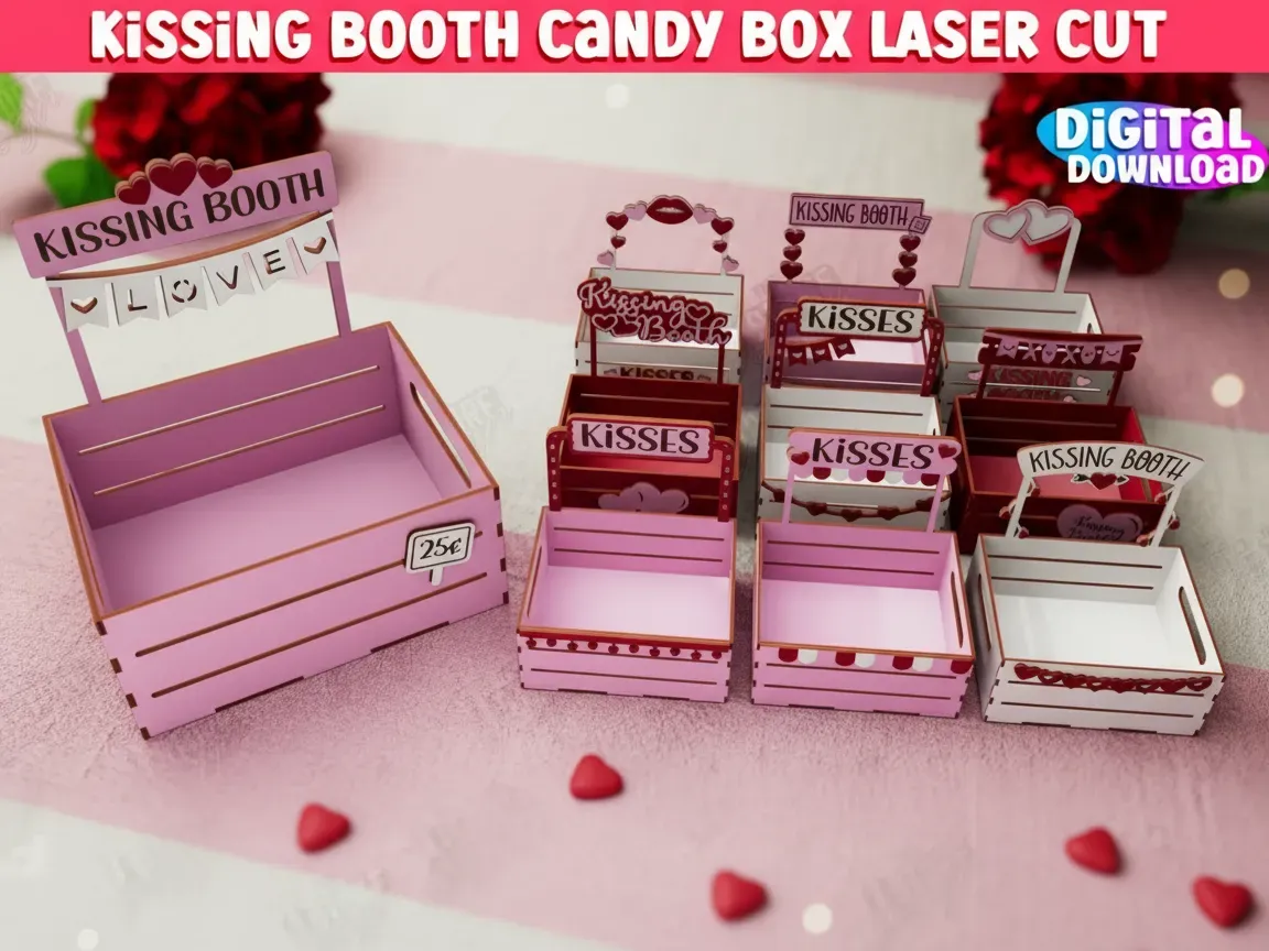 Kissing Booth Candy Boxes Laser Cut Bundle. Valentine's Decor. Happy ...