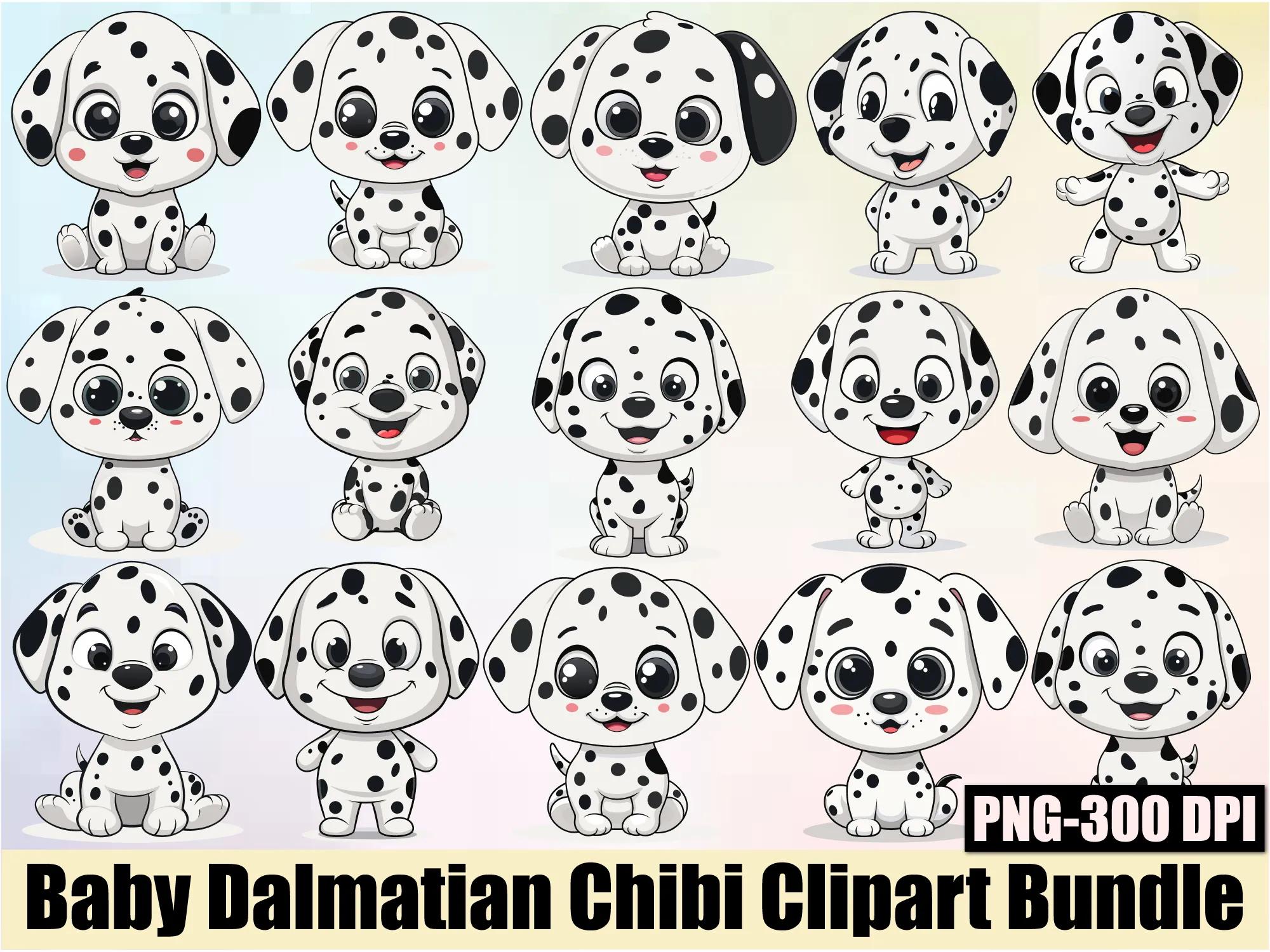 Baby Dalmatian Chibi Clipart Bundle PNG 300 DPI | Ready to Use Files ...