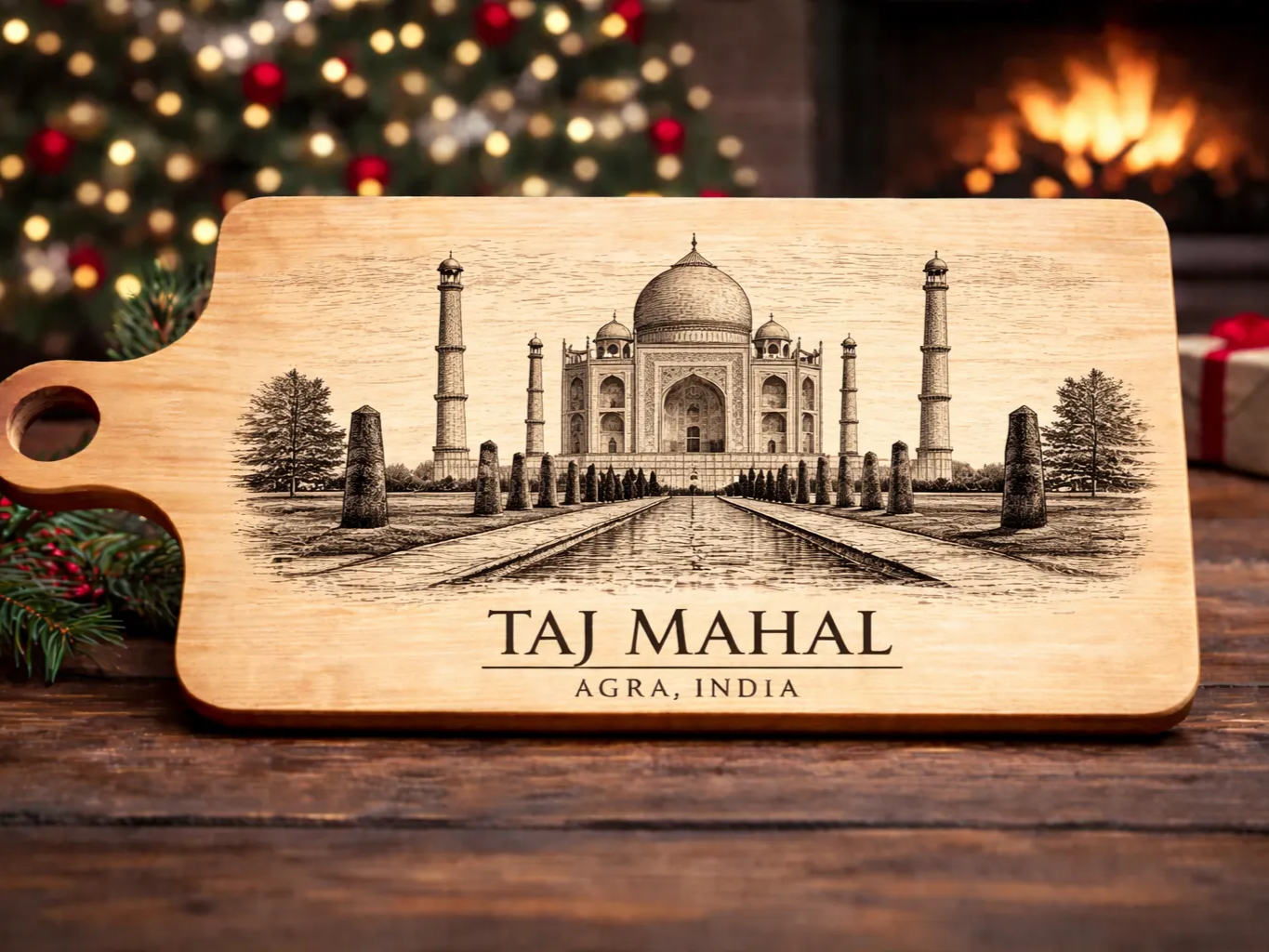 Laser Engraved Taj Mahal Wooden Cutting Board Agra India | Free Files ...