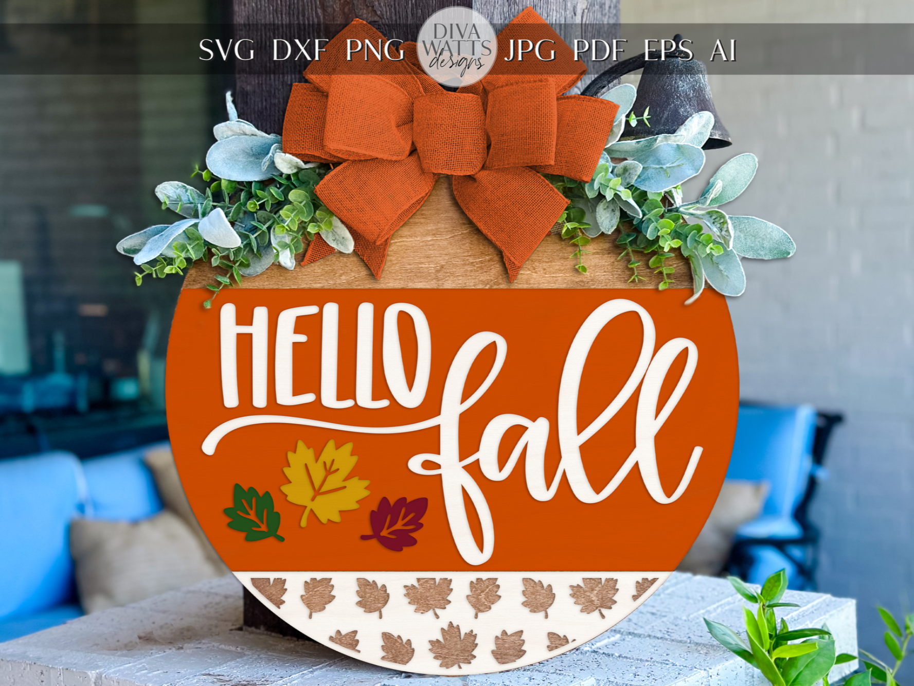Laser cut and engrave | Hello Fall Round Sign SVG | Autumn Leaves Door ...