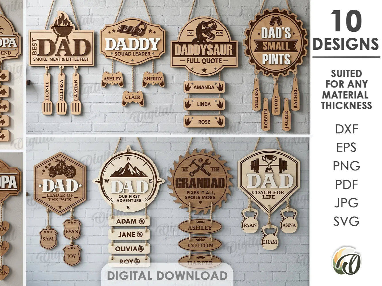 3D Personalized dad hanging signs bundle. Family tree decor with names ...