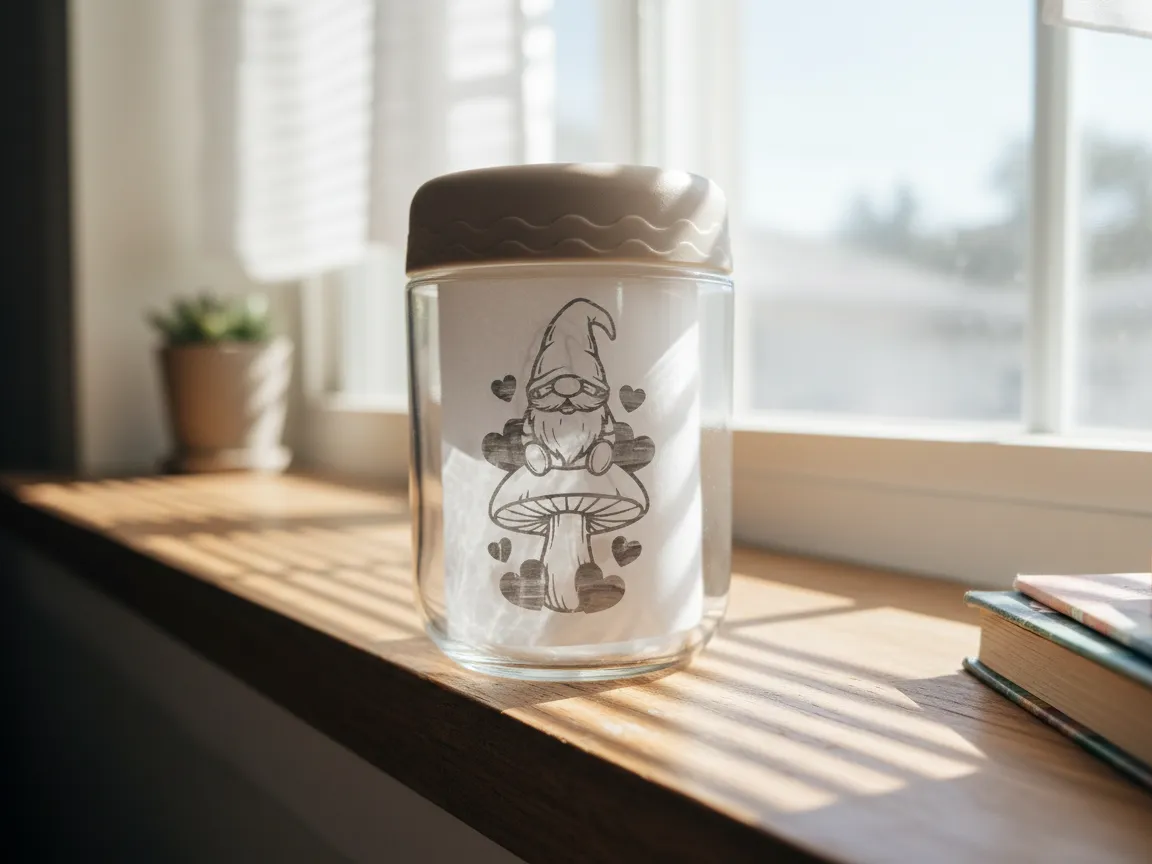 Laser Engraved Glass Jar with Gnome and Mushroom Design | Free Files ...