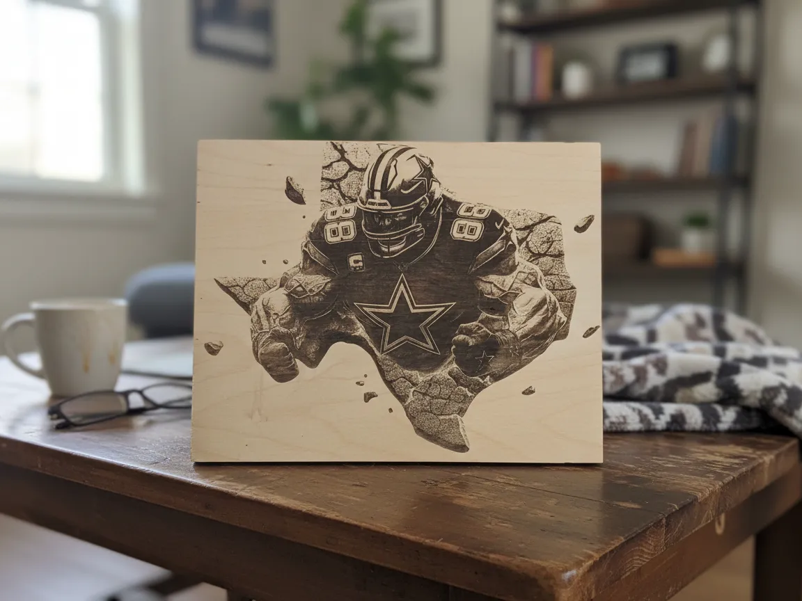 Laser Engraved Football Player on Wood Plaque | Free Files - Atomm