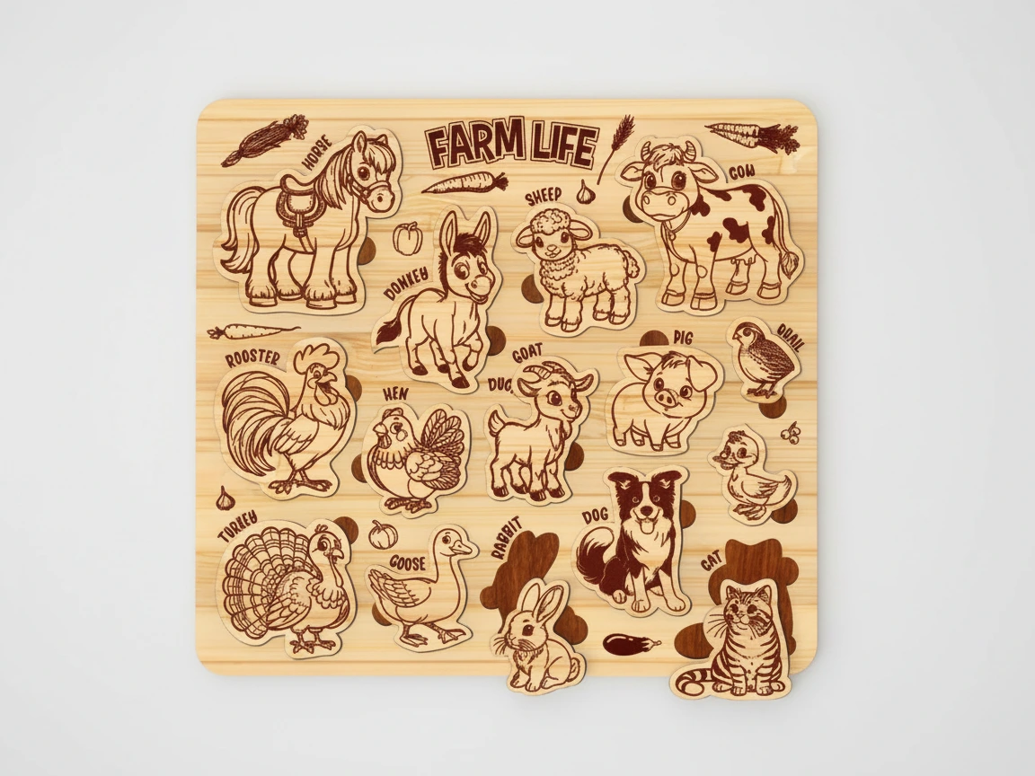 Educational Farm Animal Puzzle SVG XCS | Wooden Kids Learning Toy ...