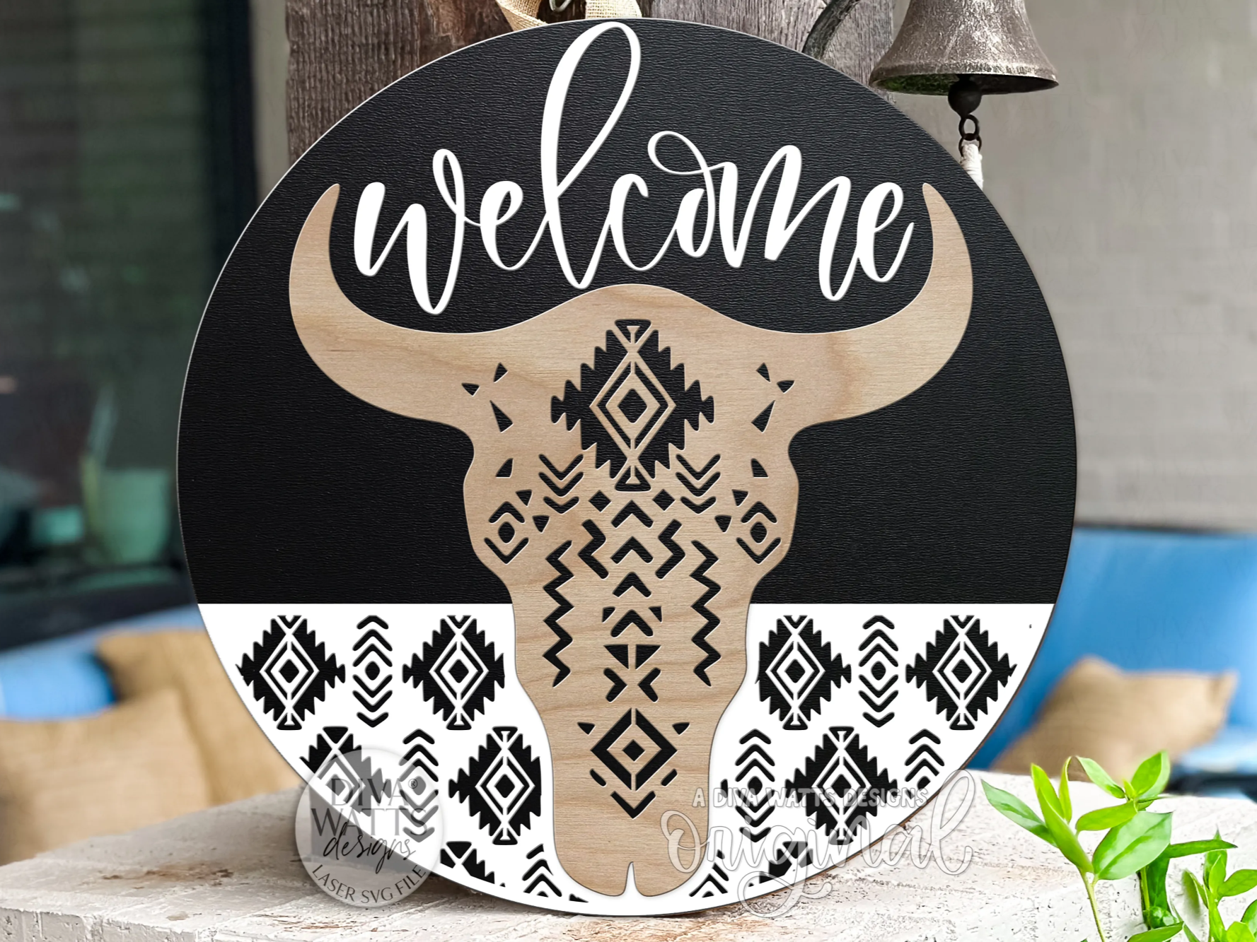 Western Welcome Sign SVG – Southwestern Bull Skull Round Door Sign ...