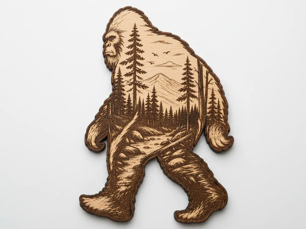 Bigfoot Silhouette Wall Art with Mountain and Forest Landscape | Free ...