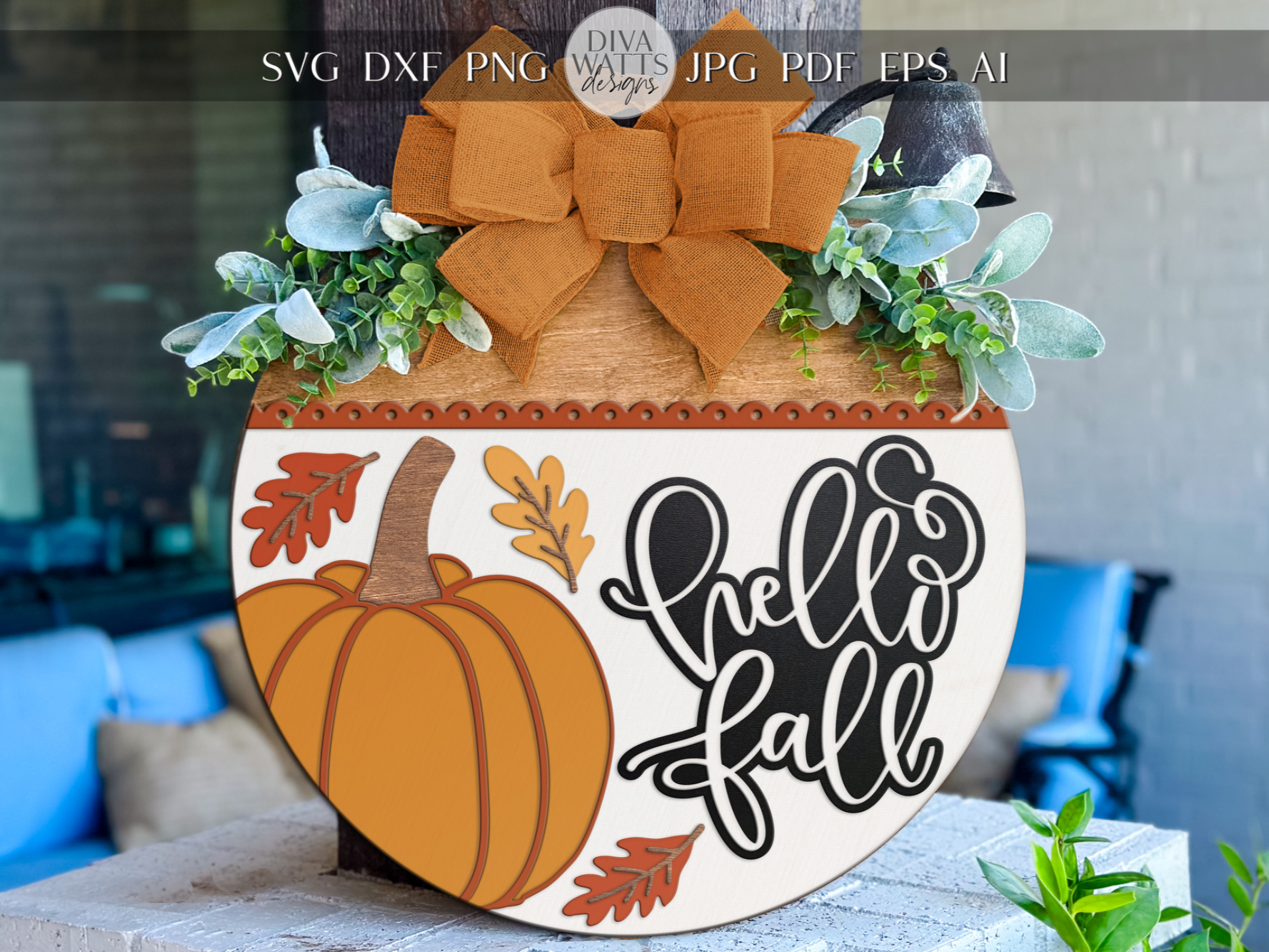 Laser cut and engrave | Hello Fall Pumpkin Door Hanger SVG | Layered ...