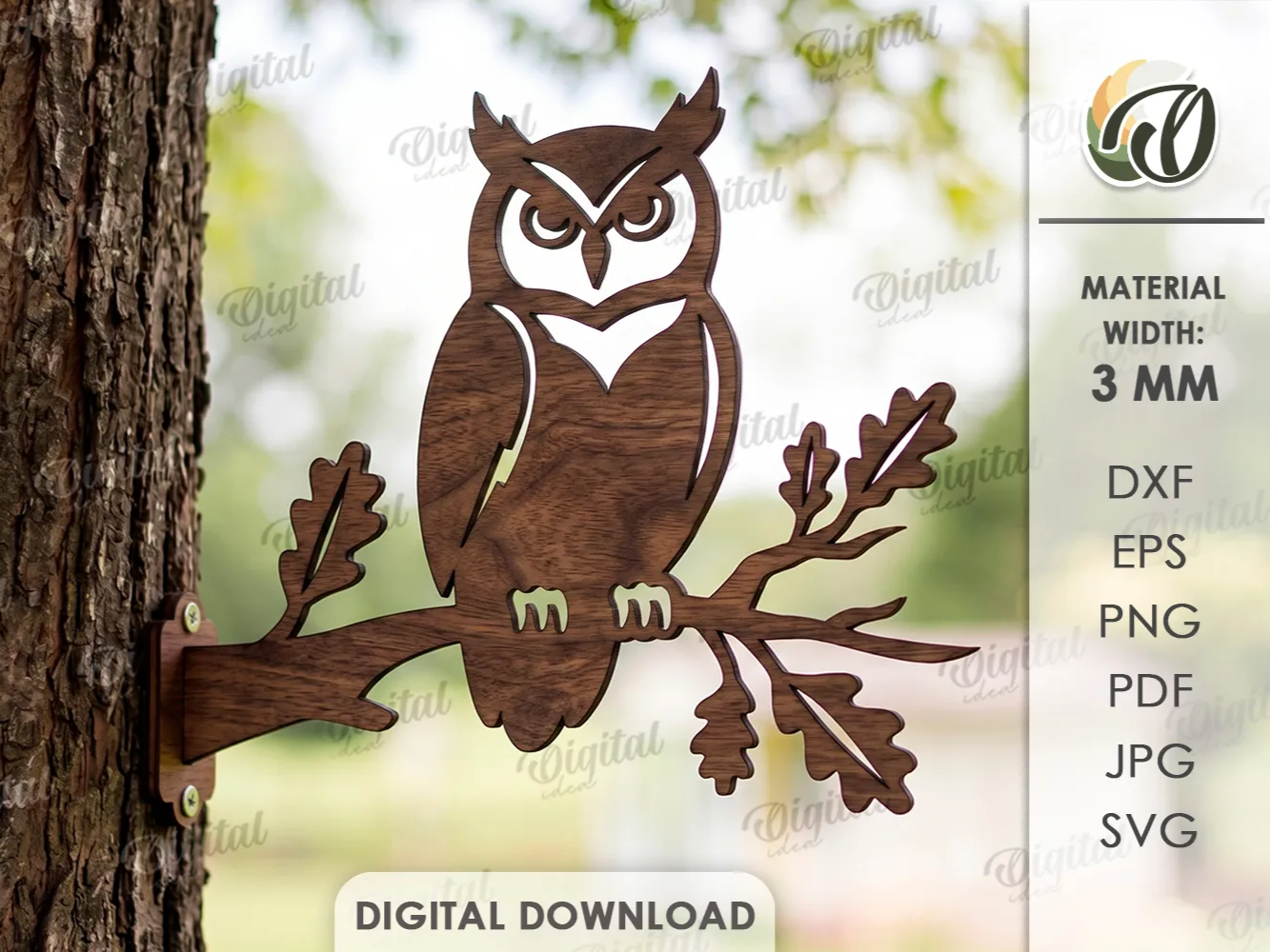 3D Tree branch silhouette decor. Owl tree stake laser cut files ...