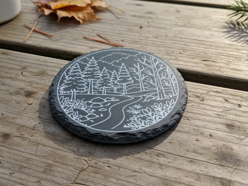 Laser Engraved Slate Coaster with Forest Landscape Design | Free Files ...