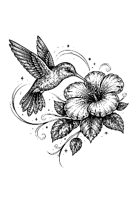 Hummingbird and Flower Design on Stainless Steel