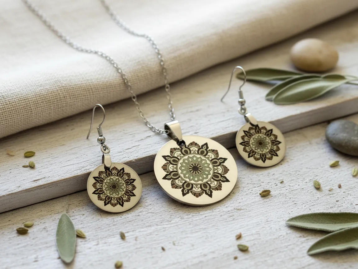 Laser Engraved Mandala Pendant Necklace and Earrings Set | Free Files ...