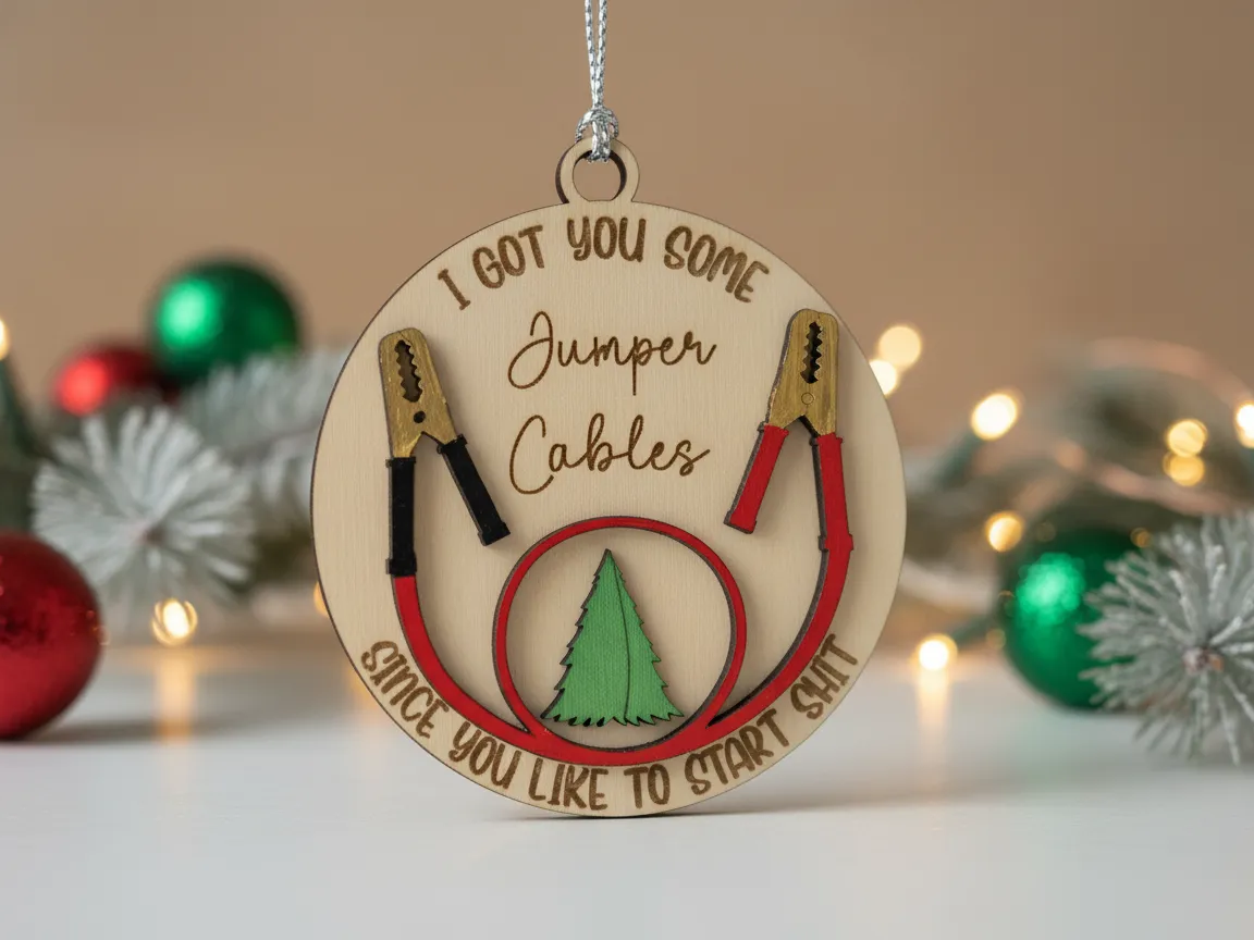 Laser Cut Christmas Ornament with Jumper Cables and Tree Design | Free ...