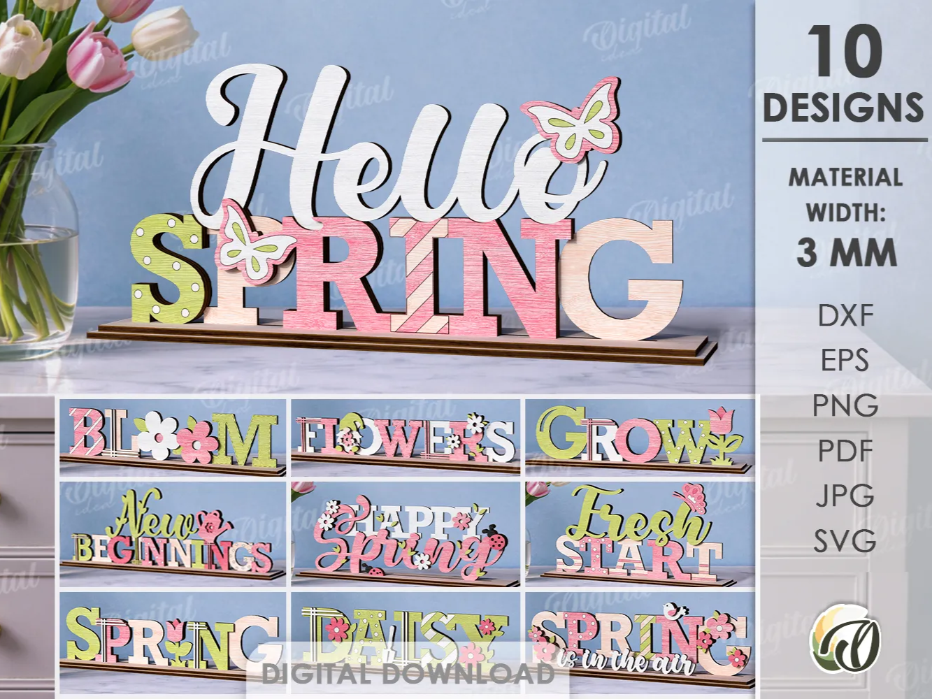 3D Spring word stands bundle. Layered home decor laser cut files ...