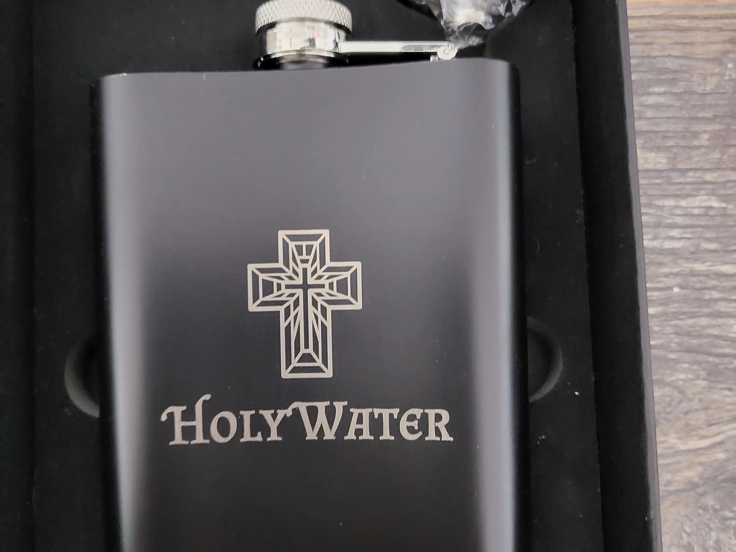 Black Flask with Laser Engraved Cross and Holy Water Text | Free Files ...