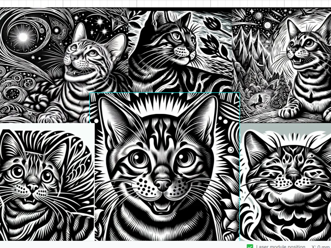 Laser Engraved Black and White Cat Art Prints Set bengal | Ready to Use ...